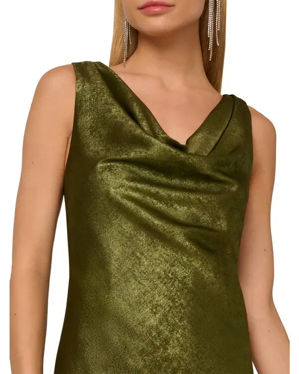 Adrianna Papell Foil Cowlneck Gown - Dark Olive