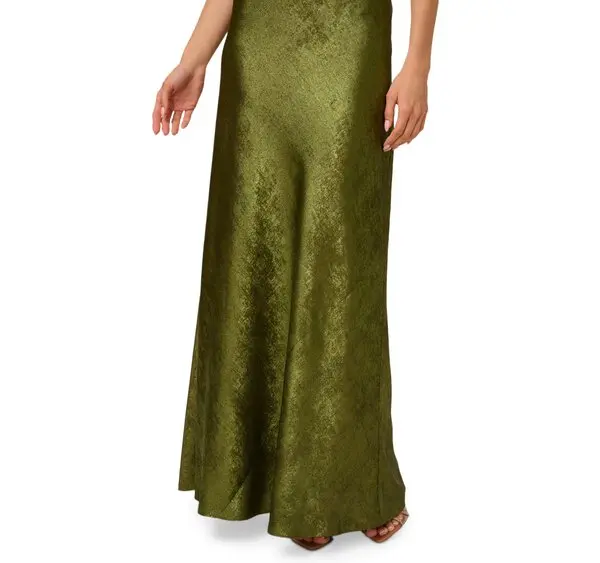 Adrianna Papell Foil Cowlneck Gown - Dark Olive