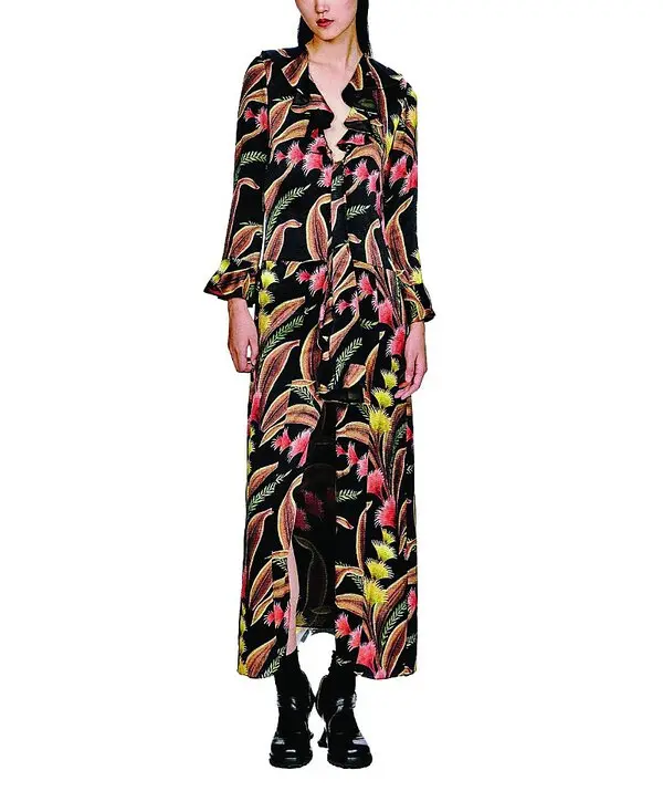 Anna Sui Feather Fern Ruffle Tie Dress