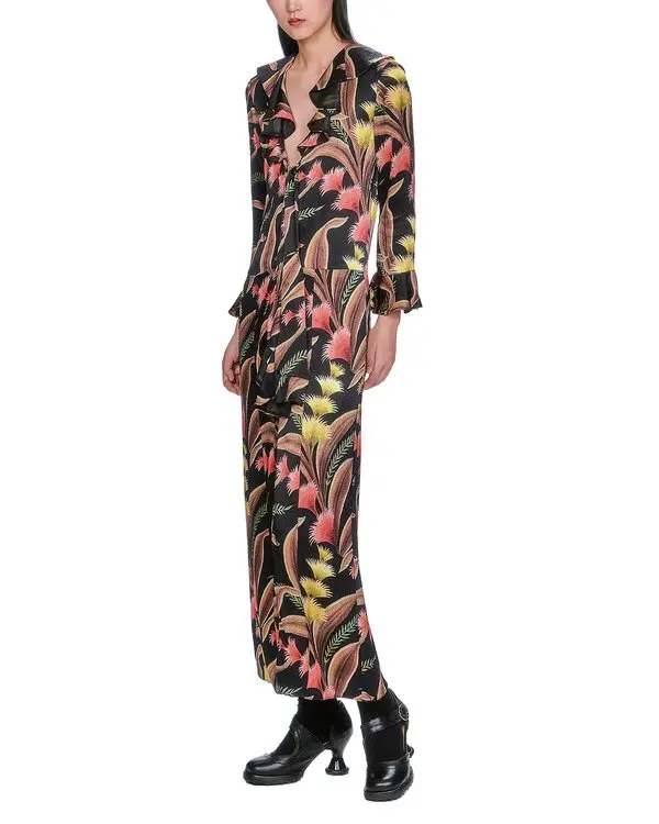Anna Sui Feather Fern Ruffle Tie Dress