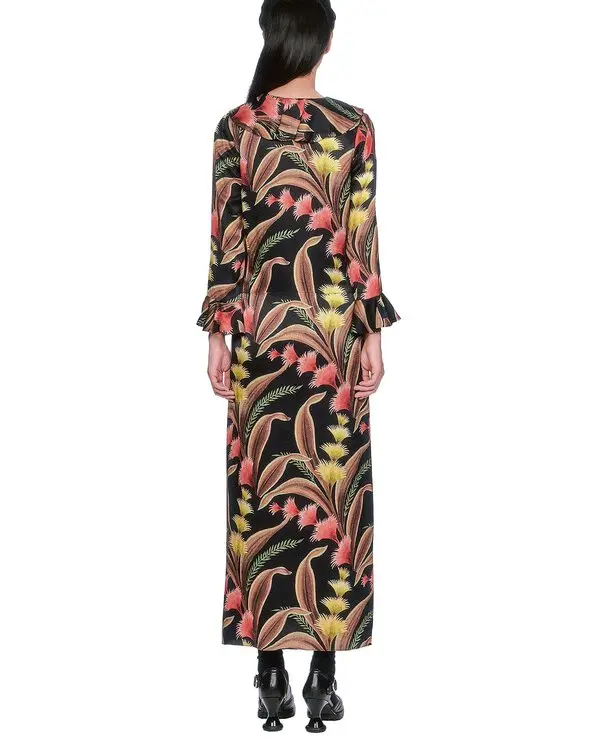 Anna Sui Feather Fern Ruffle Tie Dress