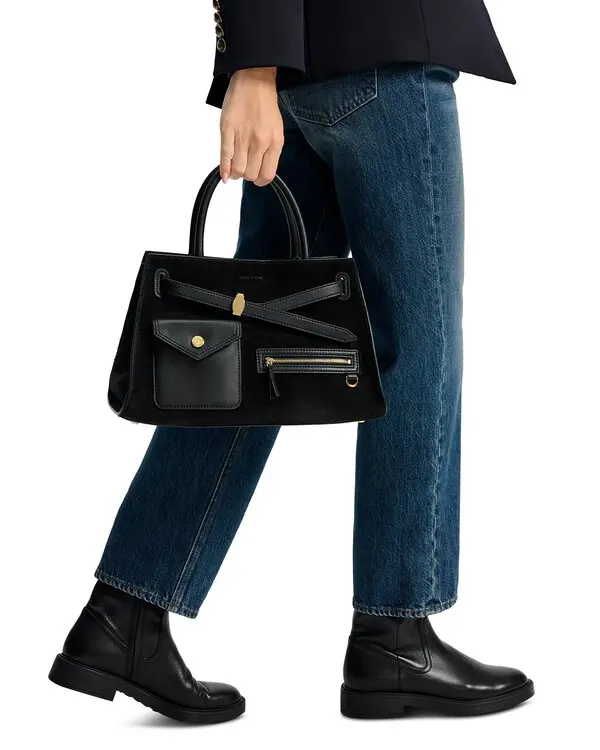Veronica Beard Cargo Medium Suede Leather Satchel