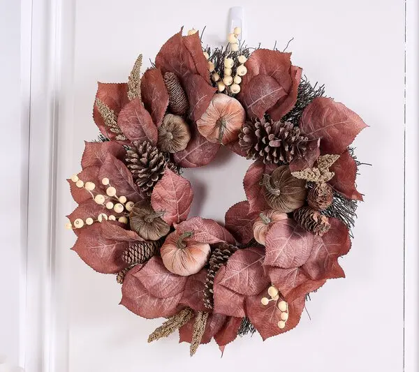 HOME REFLECTIONS 24' Autumn Pumpkin & Leaf Wreath - One-color