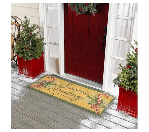 EVERGREEN 60'x24' Season's Greetings Coir Door Mat - One-color