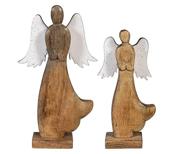 EVERGREEN Set Of 2 Enamel Wood Angels Table Dec Or - One-color