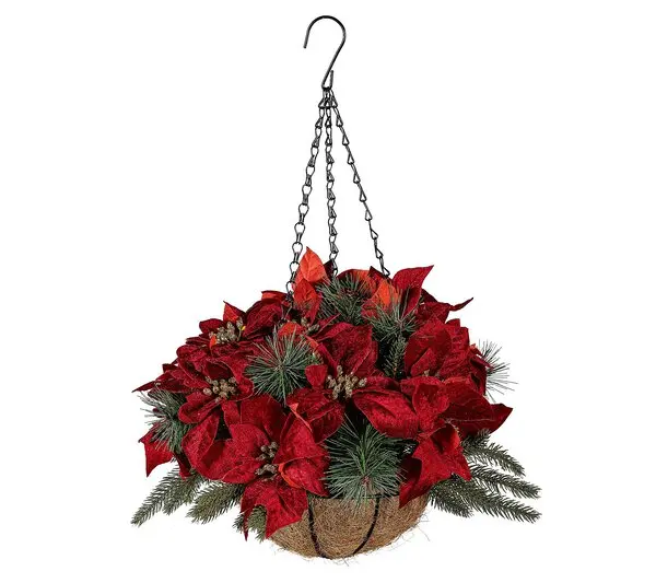 EVERGREEN 12'h Artificial Poinsettia Hanging Ba Sket Decor - One-color