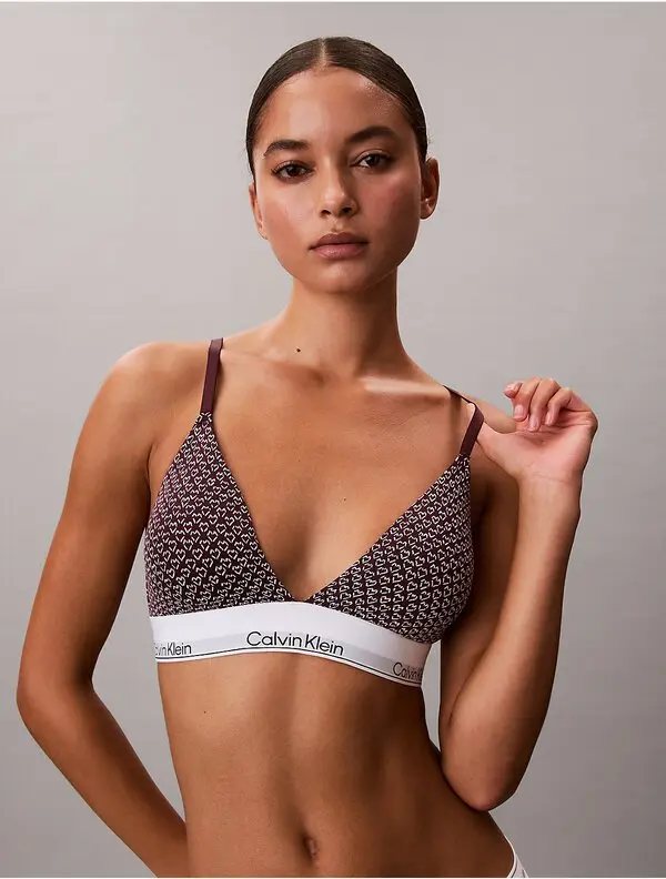 Calvin Klein Icon Cotton Modal Lightly Lined Triangle Bralette - Stencil Heart / Dark Berry