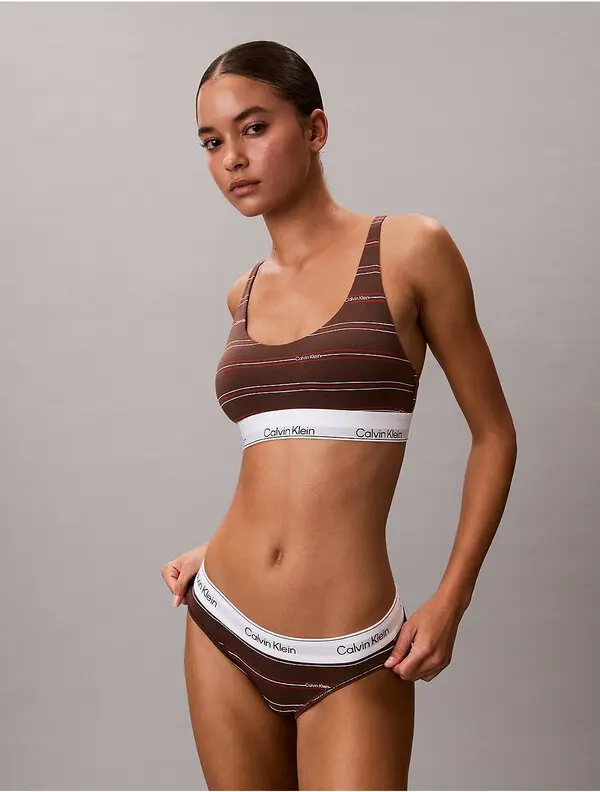 Calvin Klein Icon Cotton Modal Lightly Lined Bralette - Climbing Logo Pin Stripe+coffee Brown