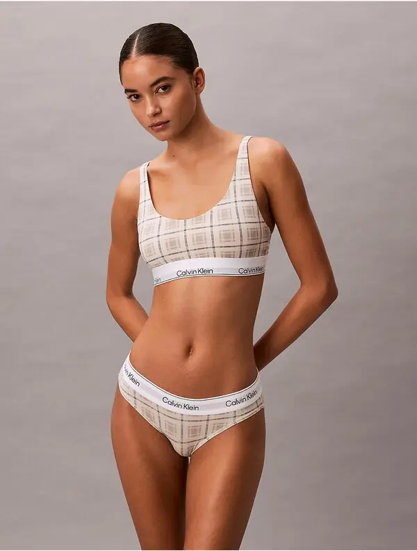 Calvin Klein Icon Cotton Modal Lightly Lined Bralette - Dunn Plaid+chalk