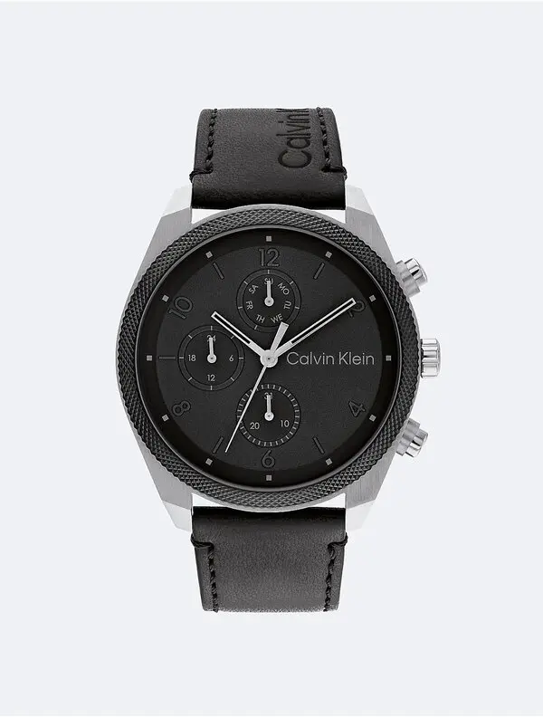 Calvin Klein Leather Strap Chronograph Watch - Black