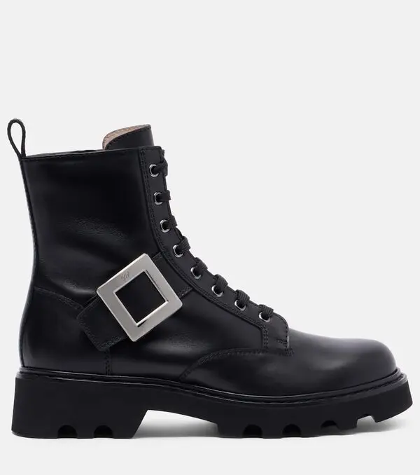 ROGER VIVIER Viv Rangers Leather Ankle Boots