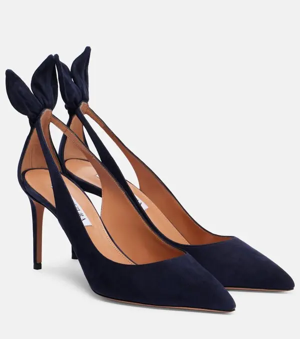 AQUAZZURA Bow Tie 85 Suede Pumps - Blue