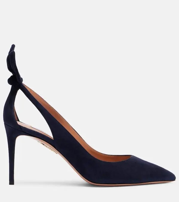 AQUAZZURA Bow Tie 85 Suede Pumps - Blue