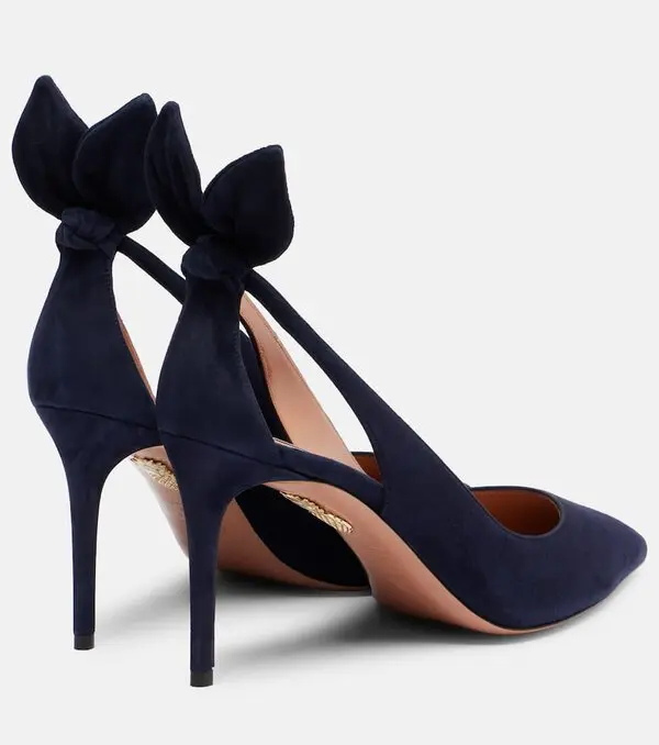 AQUAZZURA Bow Tie 85 Suede Pumps - Blue
