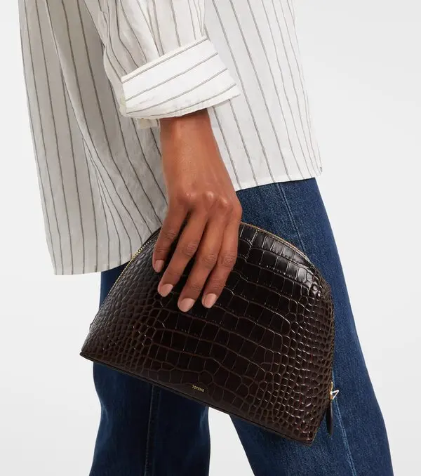 TOTEME Small Croc-effect Leather Pouch - Brown