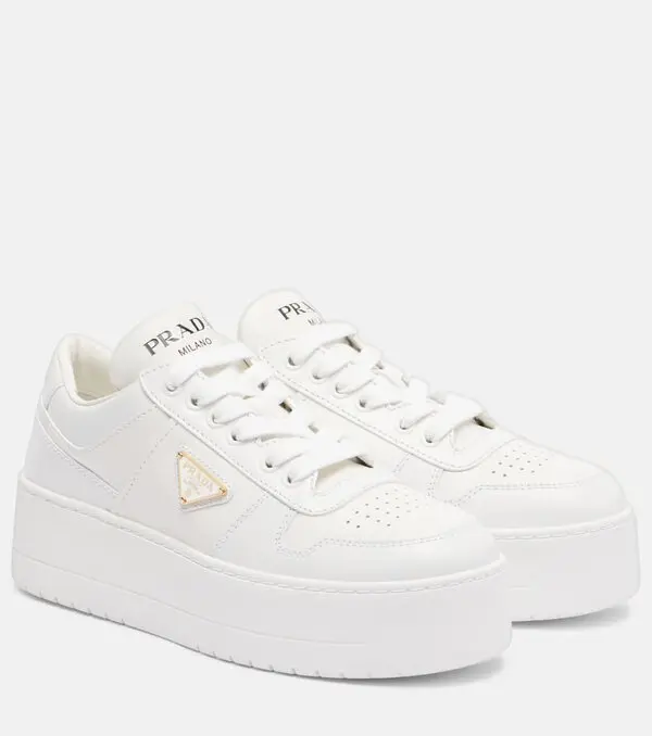 Prada Downtown Leather Platform Sneakers - White