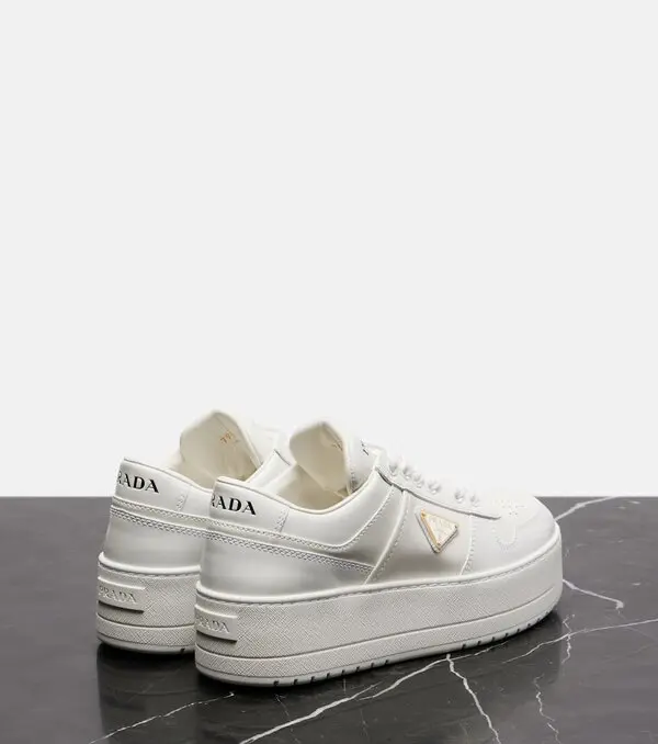 Prada Downtown Leather Platform Sneakers - White