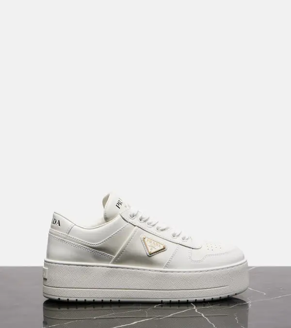 Prada Downtown Leather Platform Sneakers - White