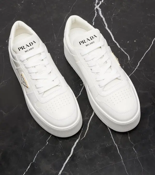 Prada Downtown Leather Platform Sneakers - White
