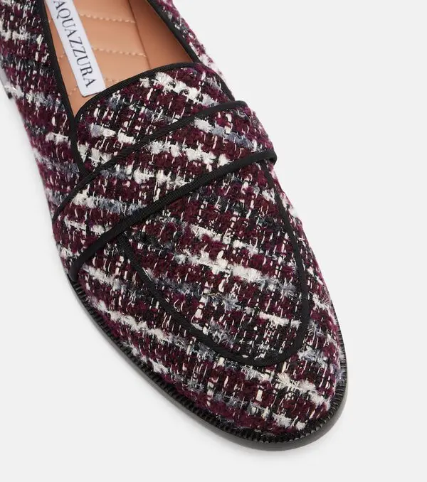 AQUAZZURA Martin Tweed Loafers Blackberry