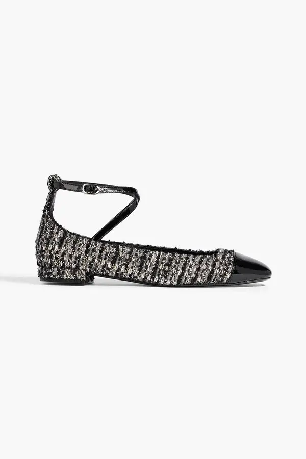STUART WEITZMAN Metallic Tweed And Patent-leather Ballet Flats - Black