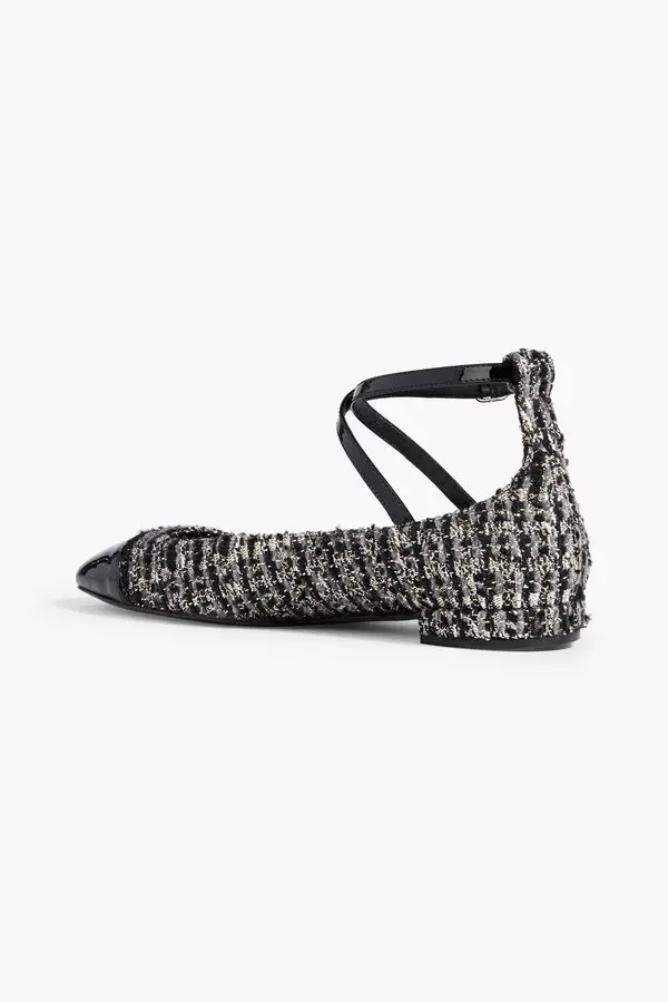 STUART WEITZMAN Metallic Tweed And Patent-leather Ballet Flats