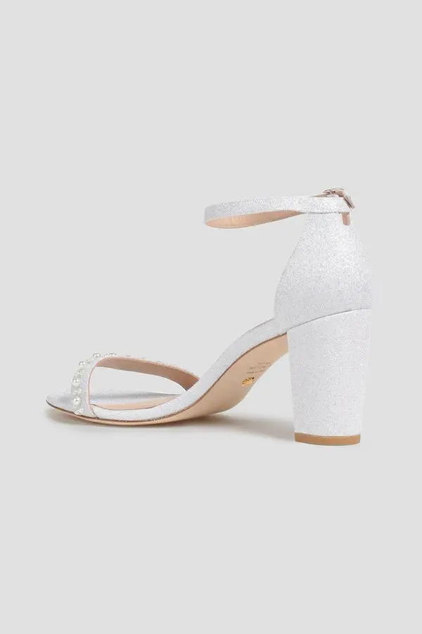 STUART WEITZMAN Embellished Glittered Satin Sandals