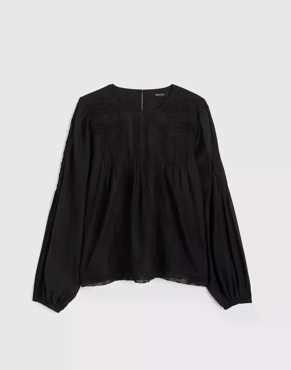Madewell Lace-insert Pintucked Long-sleeve Top - Jet Black