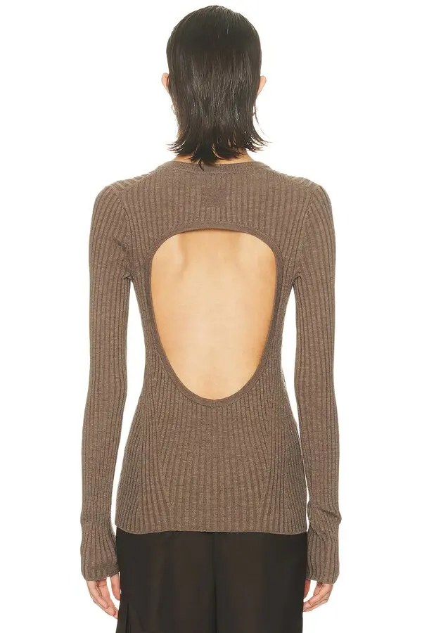 Helmut Lang Open Back Ribbed Top - Light Brown Melange