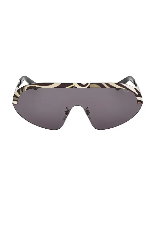 Emilio Pucci Shield Sunglasses - Shiny Palladium  Khaki Marmo  & Smoke