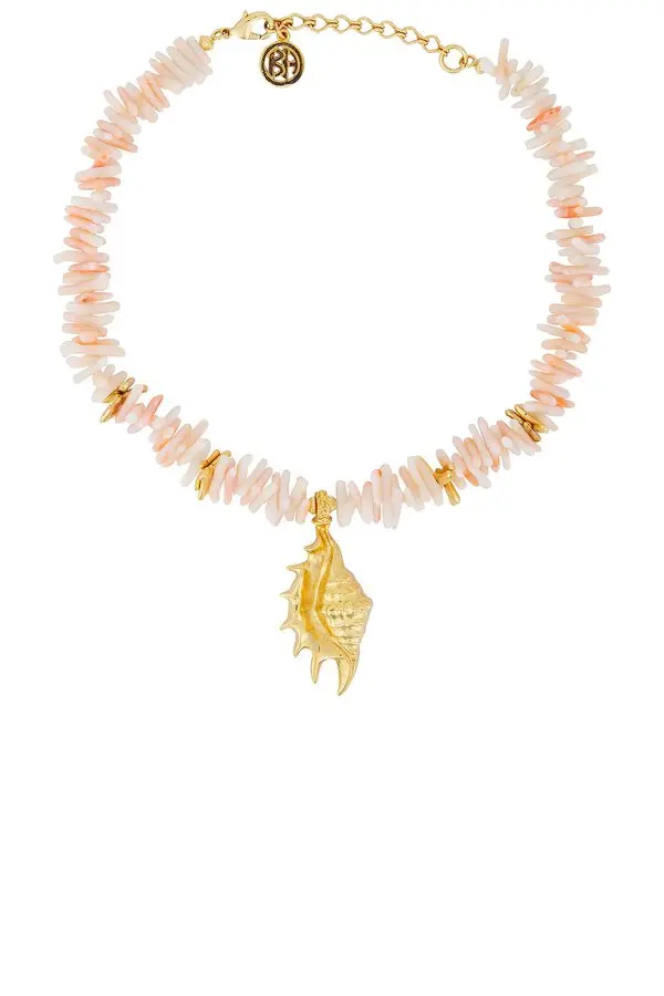 BEN-AMUN Shell Pendant Necklace - Peach & Ivory