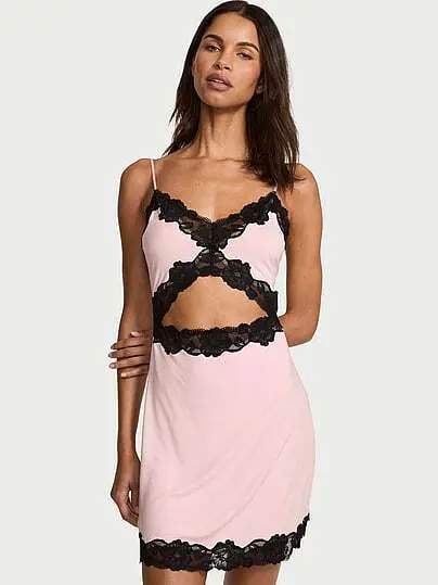 Victoria's Secret Modal Soft Lace-trim Mini Slip Dress - Pink