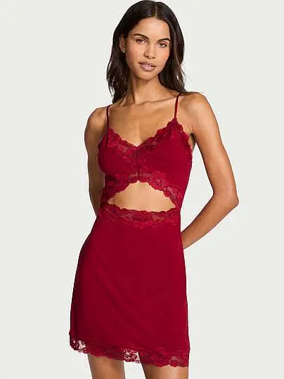 Victoria's Secret Modal Soft Lace-trim Mini Slip Dress - Red