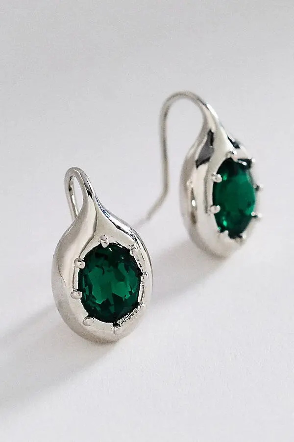 Anthropologie Crystal Fishhook Earrings - Emerald Green