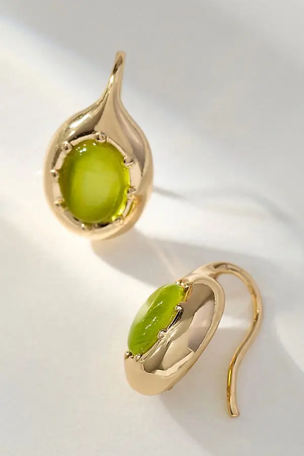 Anthropologie Crystal Fishhook Earrings - Green