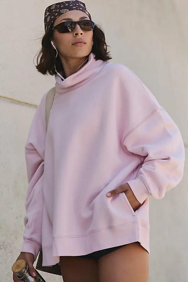 Free People A Cut Above Mock Neck Pullover Sweatshirt - Bloom