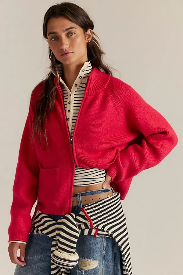Free People We The Free On It Zip-up Cardigan - Static Pink