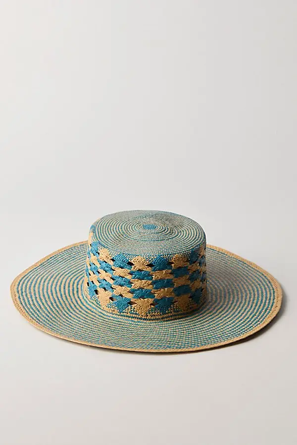 ELEGANCIA TROPICAL Mar Azul Wide Brim Panama Hat - Blue