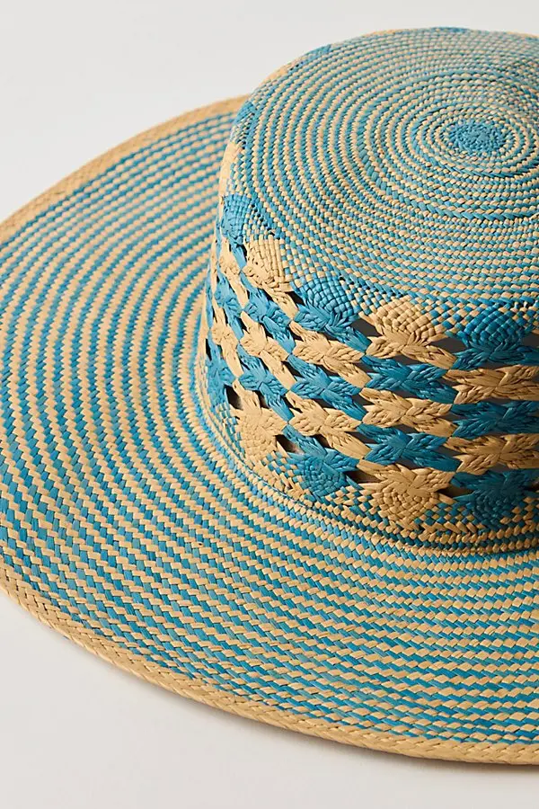 ELEGANCIA TROPICAL Mar Azul Wide Brim Panama Hat