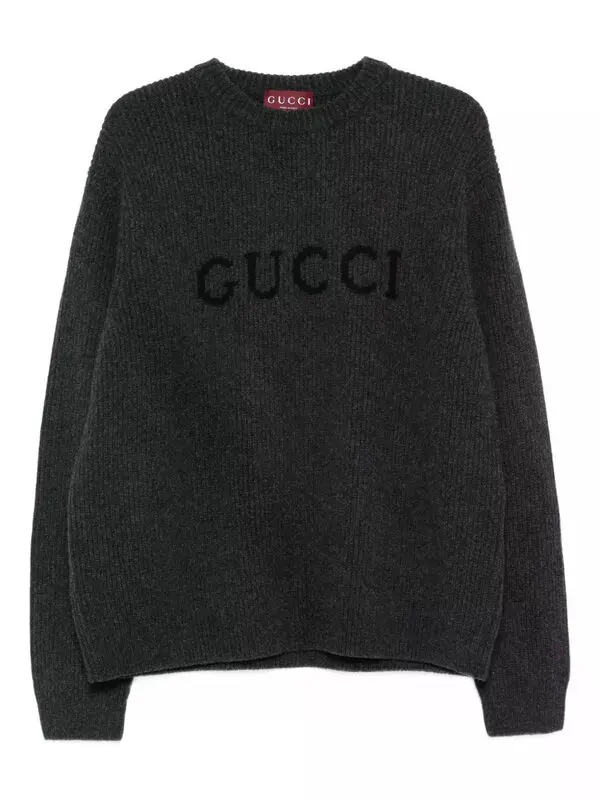 Gucci Logo-embroidered Ribbed Sweater - Grey