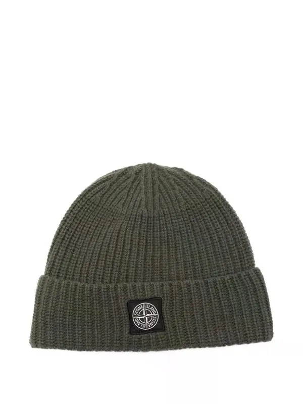 Stone Island Ribbed-knit Beanie With Logo Patch - Green