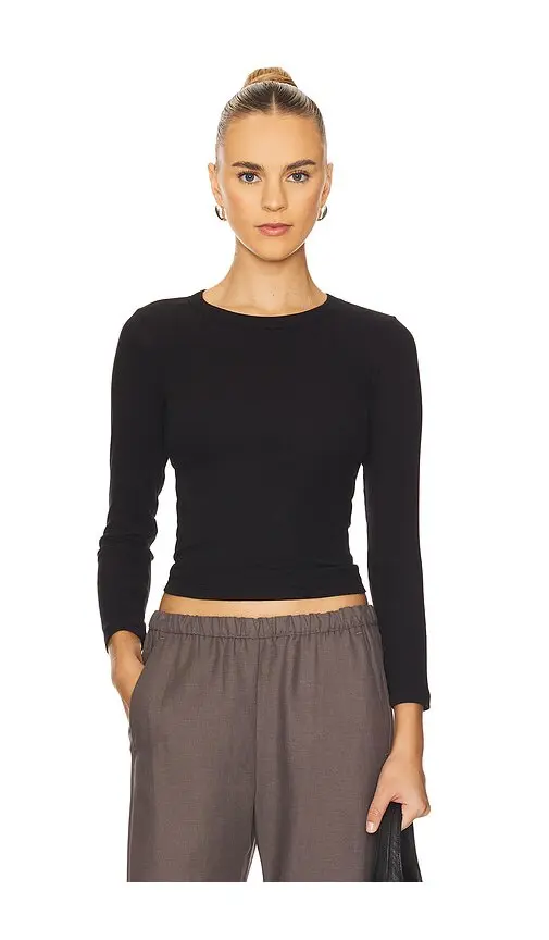 LESET Slim Fit Long Sleeve Ribbed Jersey Top - Black