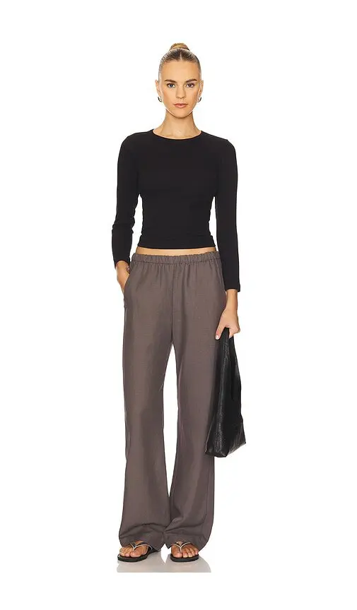 LESET Slim Fit Long Sleeve Ribbed Jersey Top - Black