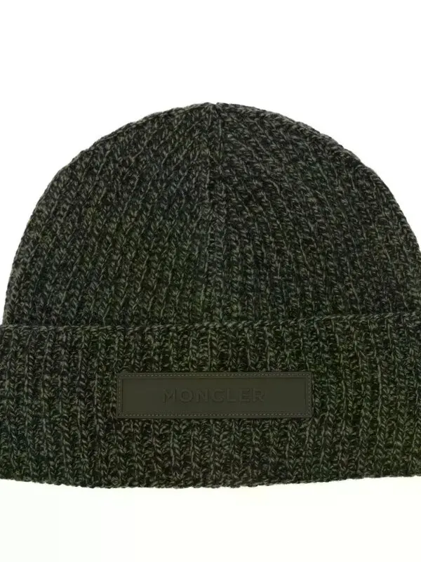 Moncler Logo-patch Ribbed-knit Beanie - Green