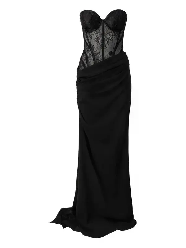 MOOS STUDIO Lunar Lace Panelled Draped Maxi Dress