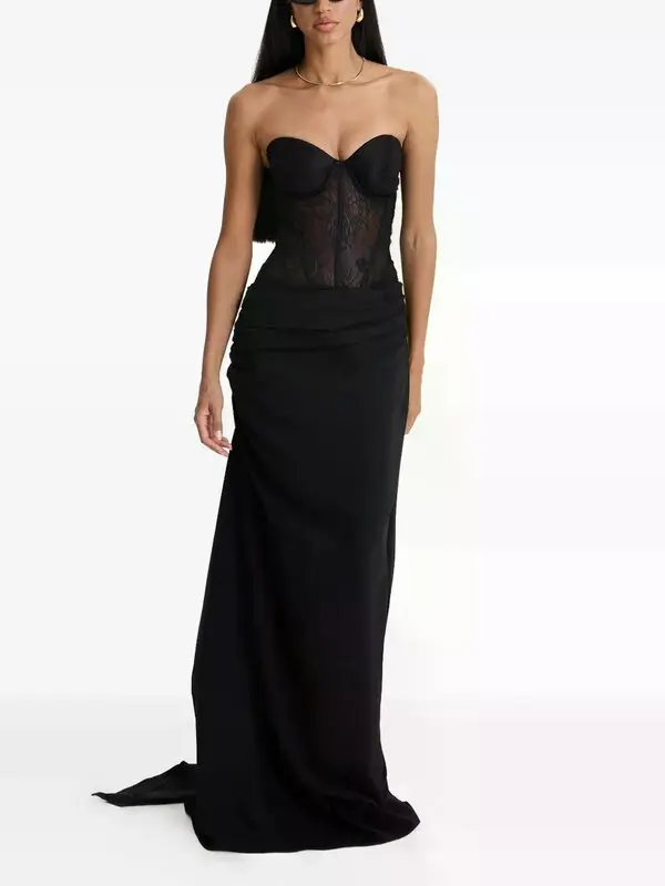MOOS STUDIO Lunar Lace Panelled Draped Maxi Dress