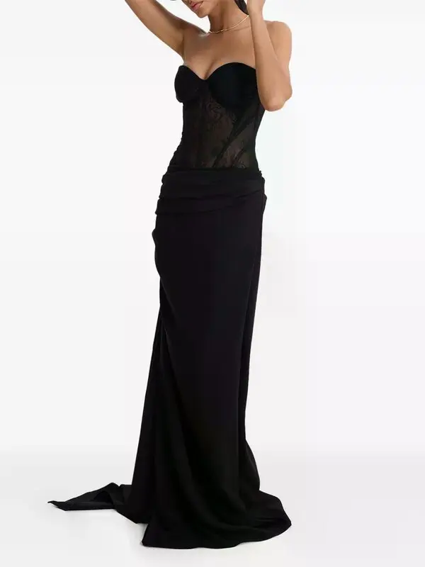 MOOS STUDIO Lunar Lace Panelled Draped Maxi Dress