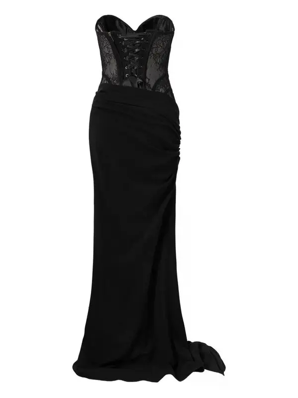 MOOS STUDIO Lunar Lace Panelled Draped Maxi Dress
