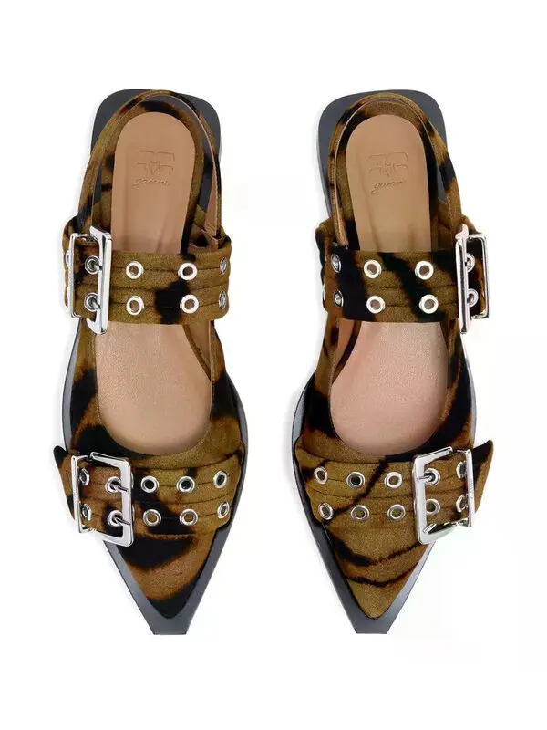 GANNI Buckle-detail Zebra-print Mules - Brown