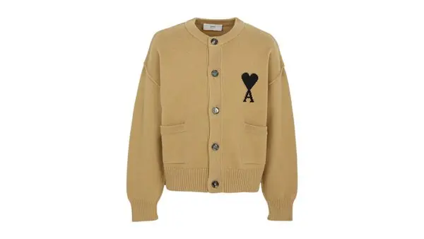 AMI Paris Wool De Coeur Cardigan - Camel